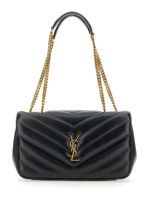 Saint Laurent Crossbody Bag 'loulou' Medium With Chain Strap And Cassandre Plaque On Front In Black Quilted Leather For - Multicolor