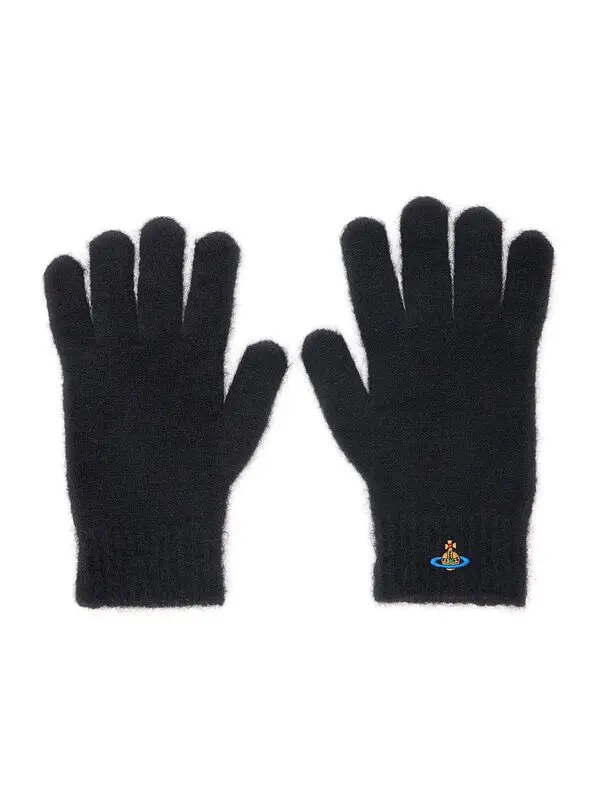 VIVIENNE WESTWOOD Black Gloves With Orb Logo Embroidered On The Front In Wool Blend - Multicolor