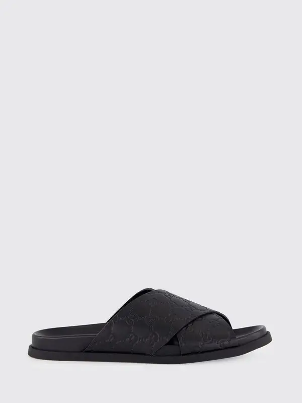 Gucci Leather Sandal With Gg Monogram - Black