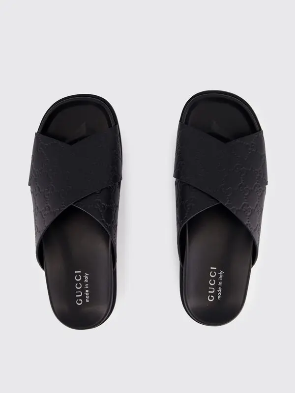 Gucci Leather Gg Monogram Sandals