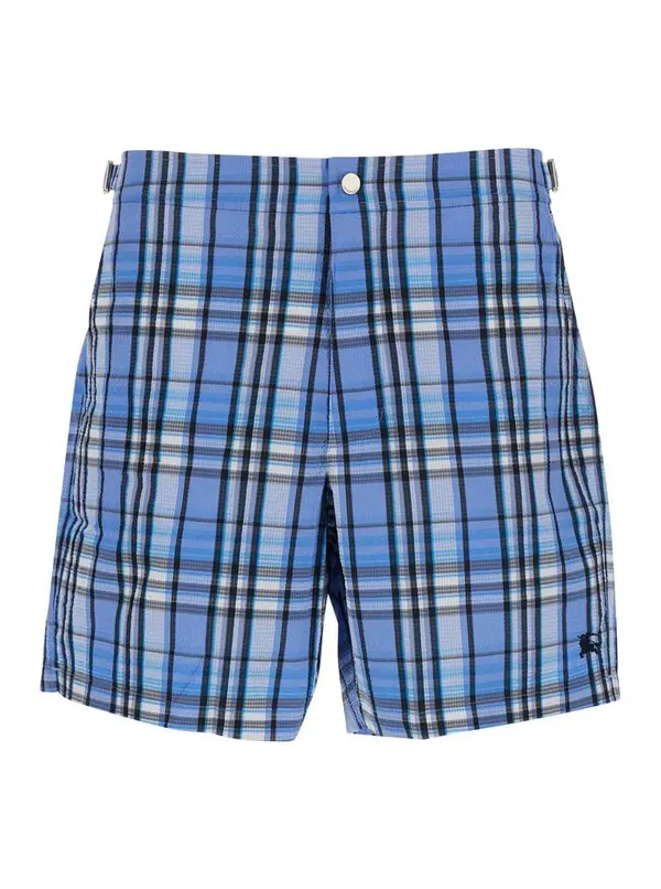 Burberry Light Blue Swim Shorts With Striped Motif And Logo On The Front In Tech Fabric For - Multicolor