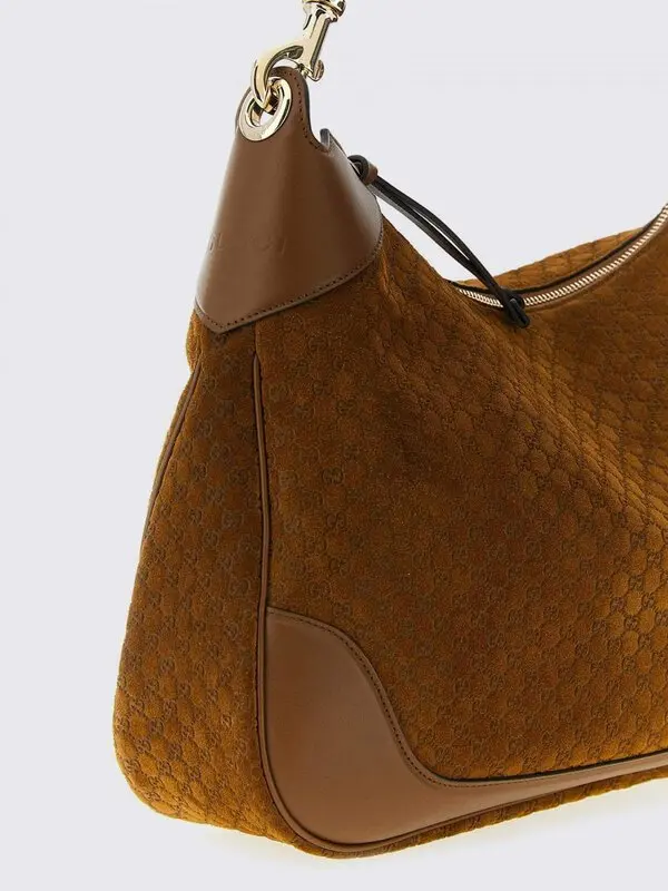 Gucci Suede Hobo Bag With Embossed Gg Monogram