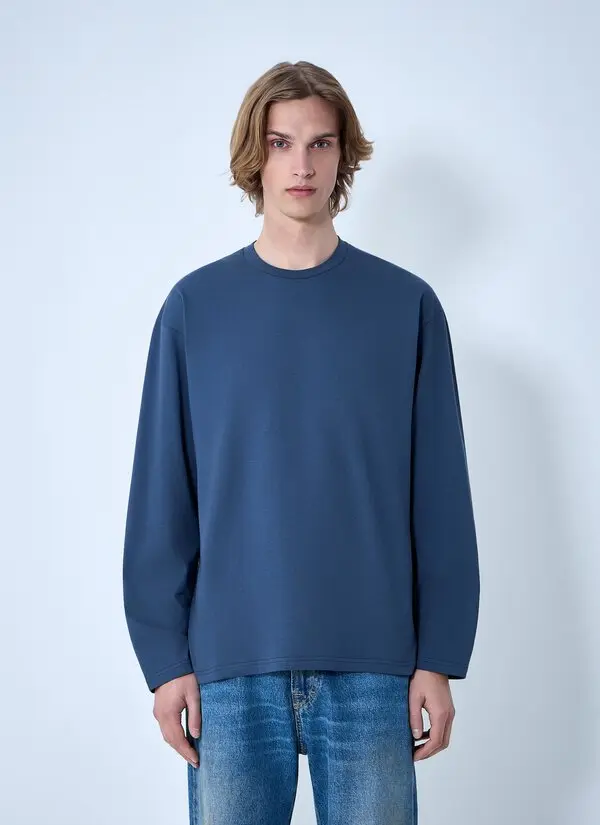 JIL SANDER Ribbed Crewneck Long Sleeve Top - Blue