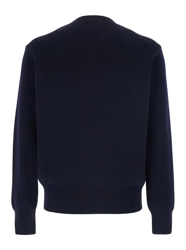 AMI Paris Crewneck Sweater With Adc Embroidery On The Front In Wool Blend Blue - Multicolor