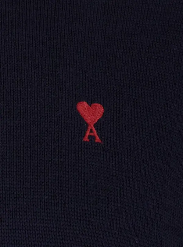 AMI Paris Crewneck Sweater With Adc Embroidery On The Front In Wool Blend Blue - Multicolor