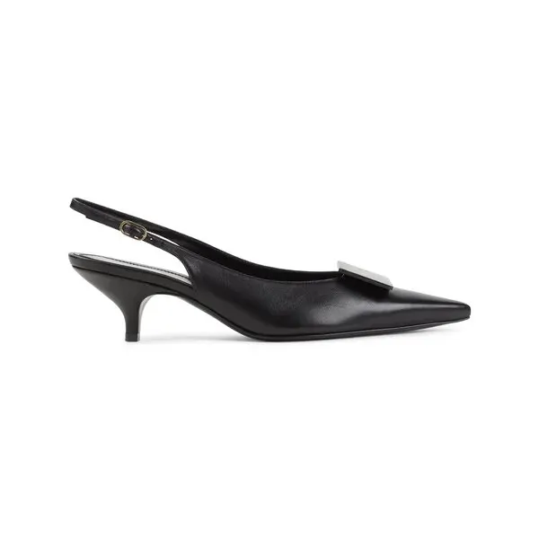 Celine Leather Signature Slingback Pumps - Black