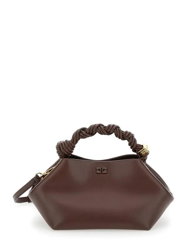 GANNI Small Bou' Brown Handbag With Butterfly Logo And Hand-braided Strands In Leather - Multicolor