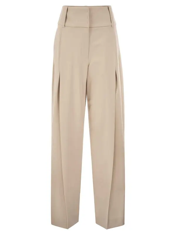 Sportmax Girino Wide-leg Stretch Virgin Wool Trousers - Cream