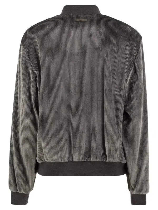 Peserico Stretch Corded Velvet Bomber Jacket - Gray