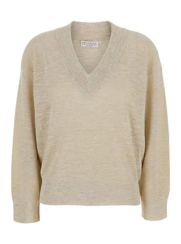 Brunello Cucinelli Metallic Linen Blend V-neck Sweater - Multicolor