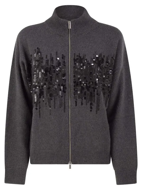 Peserico Knitted Cardigan With Sequins And Two-way Zip - Multicolor