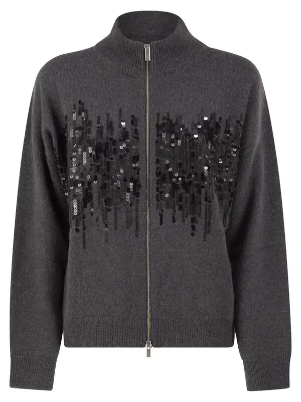 Peserico Knitted Cardigan With Sequins And Two-way Zip - Multicolor