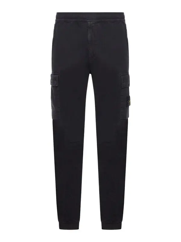 Stone Island Regular Fit Tapered Cargo Pants With Drawstring Waist - Black