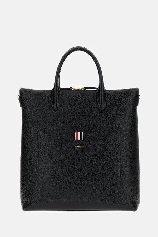 Thom Browne Zip Vertical Tote In Pebble Grain Leather
