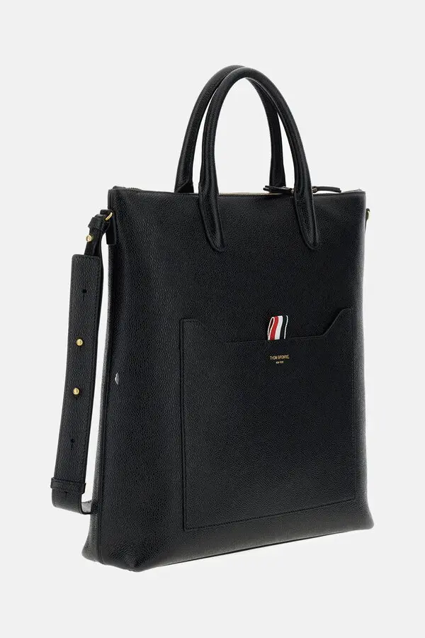 Thom Browne Zip Vertical Tote In Pebble Grain Leather