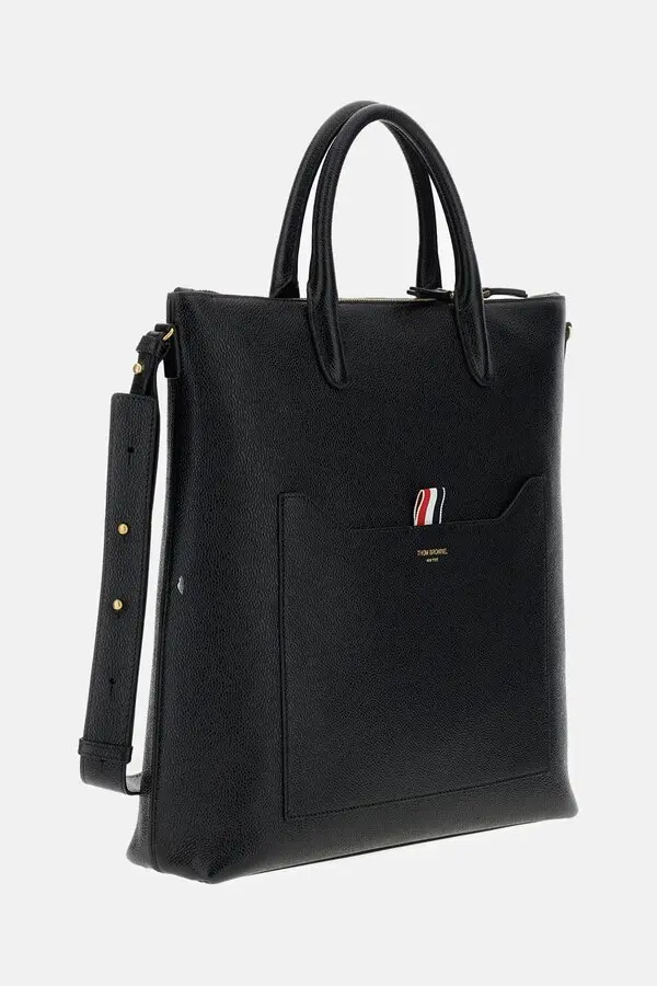 Thom Browne Zip Vertical Tote In Pebble Grain Leather - Multicolor