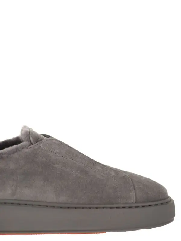 Santoni Slip-on Suede Sneakers With Fur - Gray
