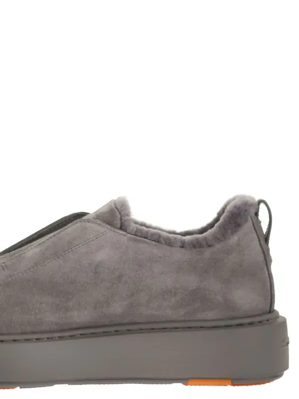 Santoni Slip-on Suede Sneakers With Fur - Gray