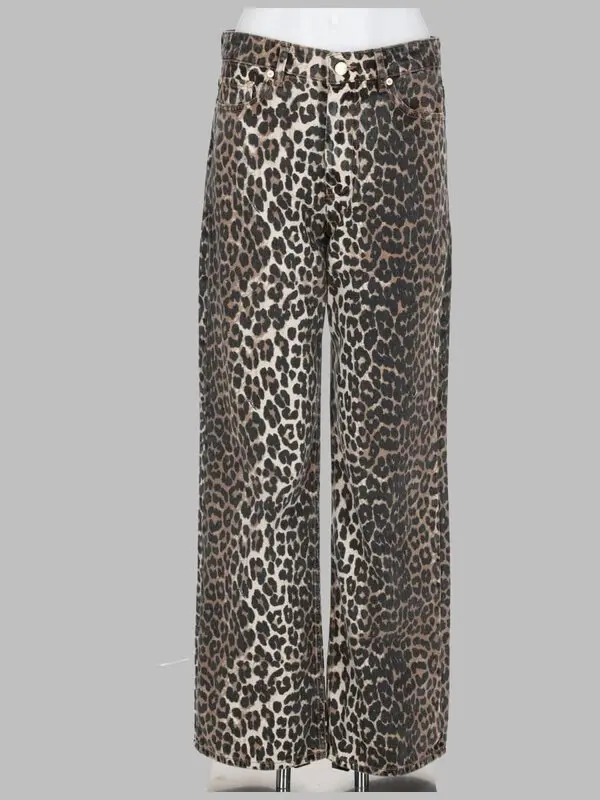 GANNI Animal Print Wide Leg Jeans - Multicolor