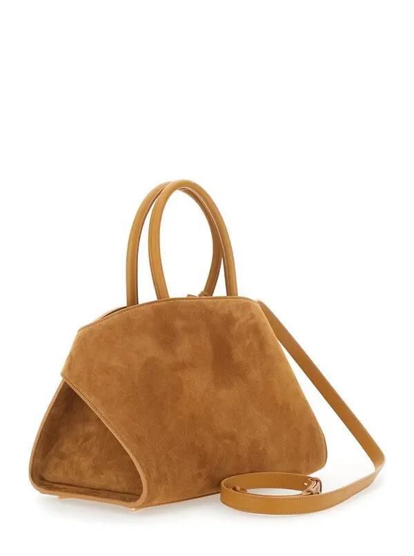 FERRAGAMO Handbag 'hug Small' With Logo And Gancini Buckles On The Front In Suede Beige - Cream