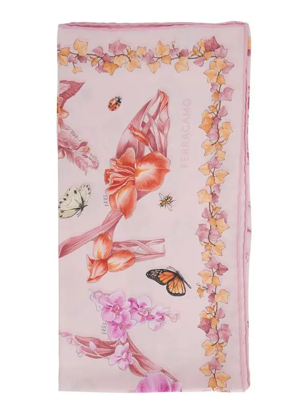 FERRAGAMO Scarf With All-over Floral Print In Silk For - Pink