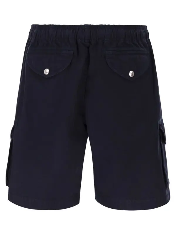Brunello Cucinelli Bermuda Shorts In Garment-dyed Cotton Gabardine With Drawstring And Double Darts - Blue