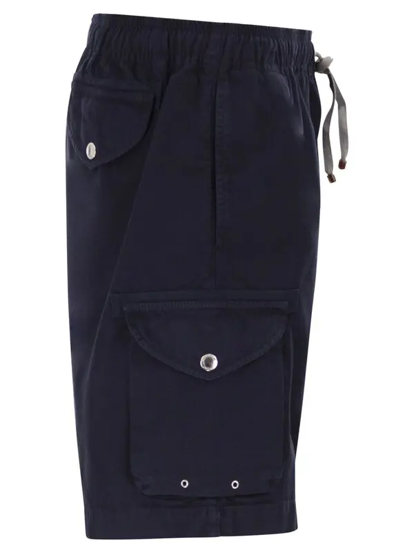 Brunello Cucinelli Bermuda Shorts In Garment-dyed Cotton Gabardine With Drawstring And Double Darts - Blue