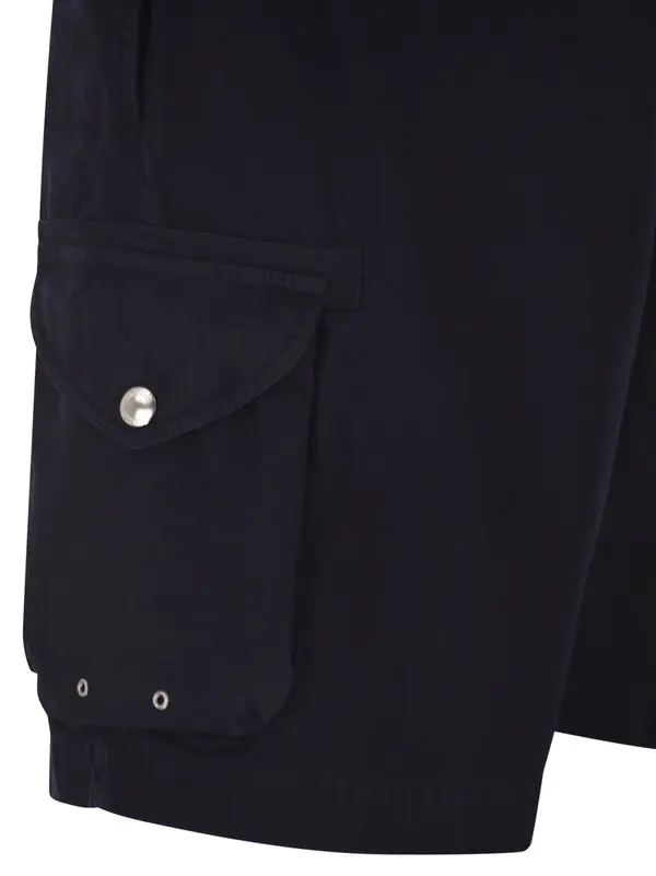 Brunello Cucinelli Bermuda Shorts In Garment-dyed Cotton Gabardine With Drawstring And Double Darts - Blue