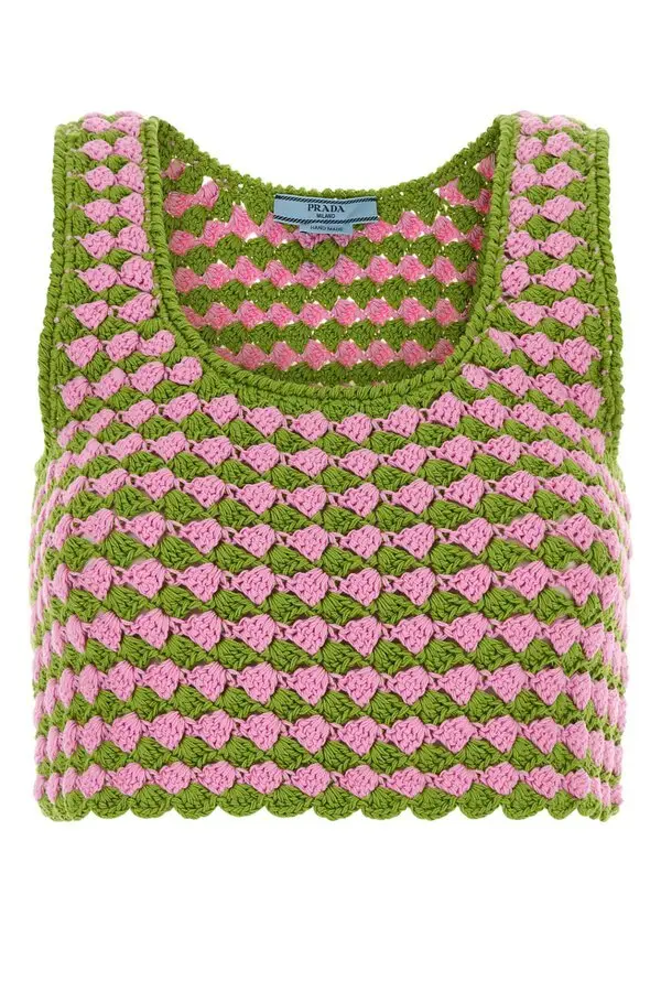 Prada Tow-tone Crochet Crop Top