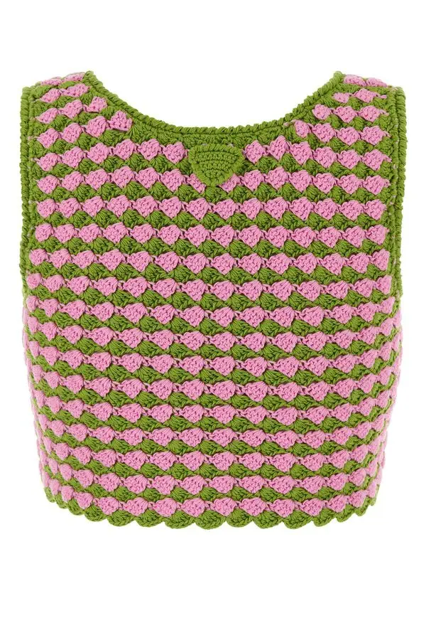 Prada Tow-tone Crochet Crop Top