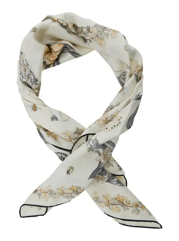 FERRAGAMO Beige Scarf With All-over Floral Print In Silk For - Cream