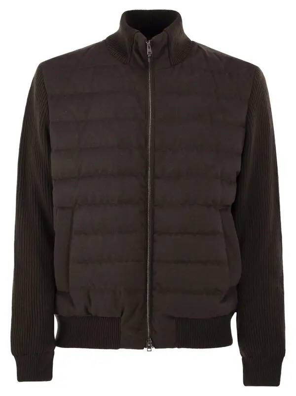 Herno Quilted Knit And Fabric Jacket With High Collar - Brown