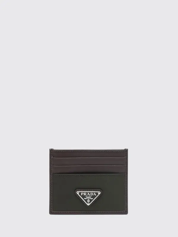 Prada Calf Leather And Nylon Card Holder With Logo
