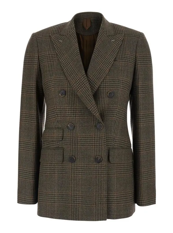 Max Mara Deserto Wool Check Double-breasted Jacket - Brown