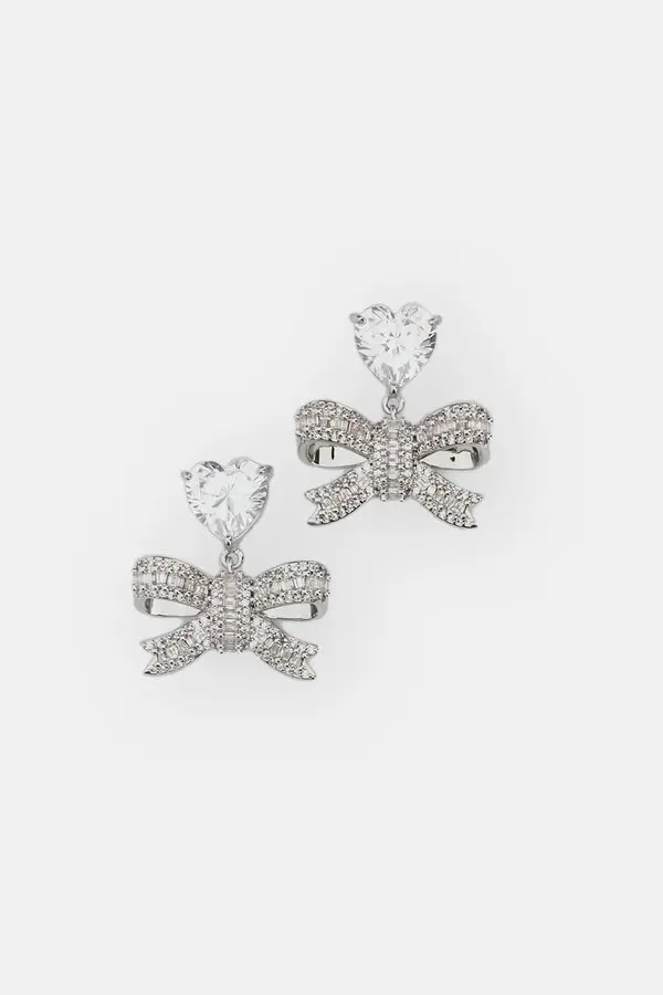 SELF-PORTRAIT Crystal Heart Bow Drop Earrings - Multicolor