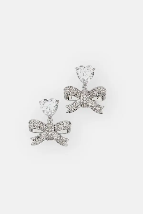SELF-PORTRAIT Crystal Heart Bow Drop Earrings - Multicolor