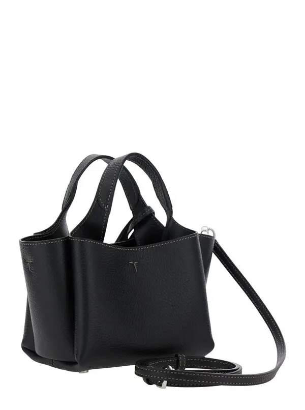 TOD'S Leather Handbag With Removable Metal Pendant - Black