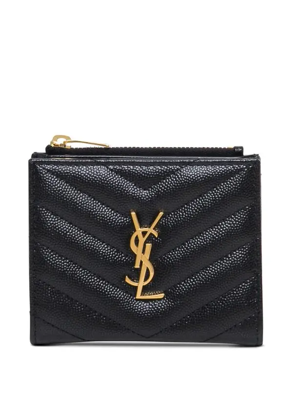 Saint Laurent Wallet 'chevron' With Metal Logo In Black Leather For - Multicolor