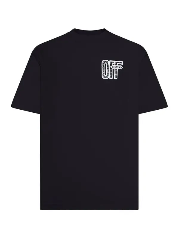 Off-White T-shirt With Logo And Arrow Sketch Print - Black