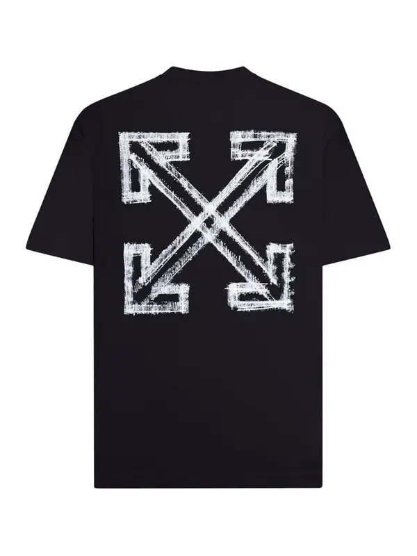Off-White T-shirt With Logo And Arrow Sketch Print - Black