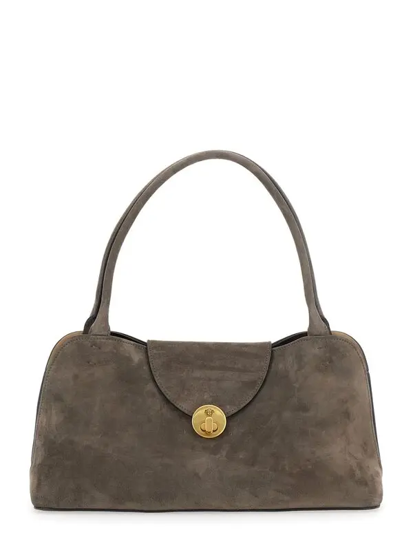 Versace Vivian East West' Shoulder Bag With Clasp Closure And Medusa Plaque In Suede For - Brown