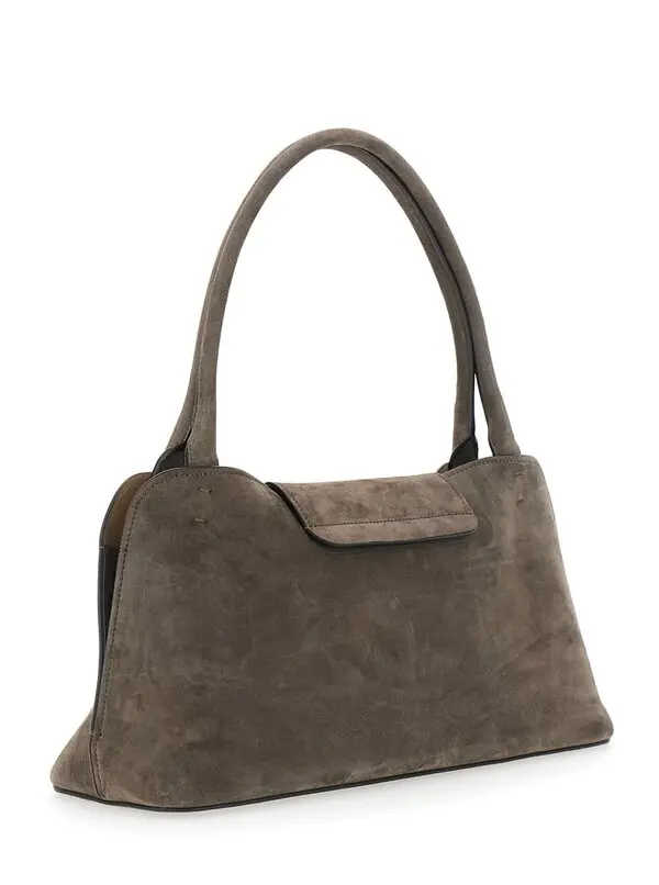Versace Vivian East West' Shoulder Bag With Clasp Closure And Medusa Plaque In Suede For - Brown