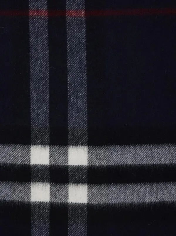 Burberry Blue Scarf With Fringed Edges And All-over Check Motif In Cashmere For - Multicolor