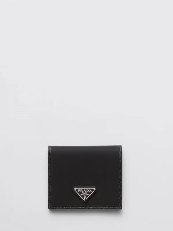 Prada Triangle Wallet In Re-nylon And Saffiano Leather - Black
