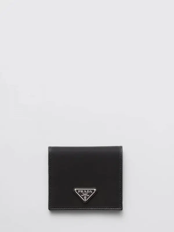 Prada Triangle Wallet In Re-nylon And Saffiano Leather - Black