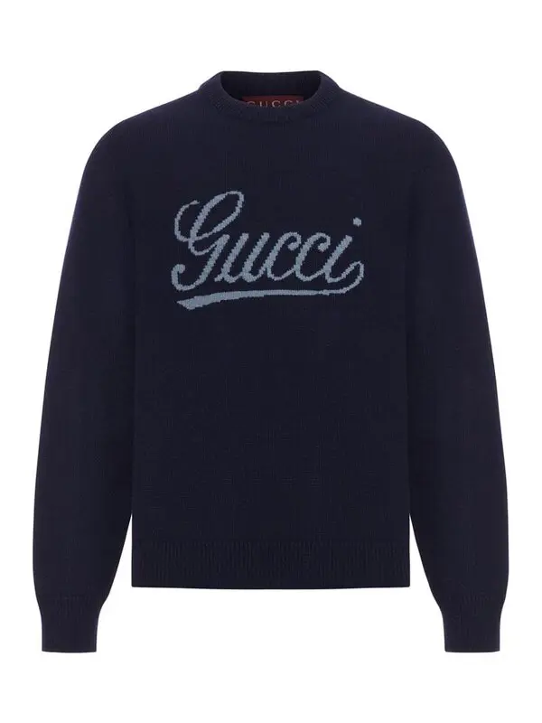Gucci Wool Sweater With Contrasting Front Logo - Blue