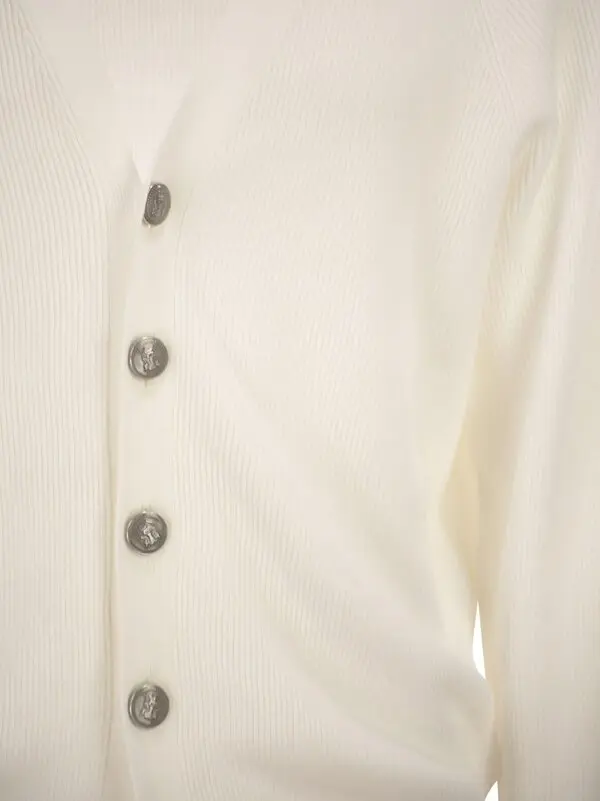 Brunello Cucinelli English Rib Cotton Cardigan - White