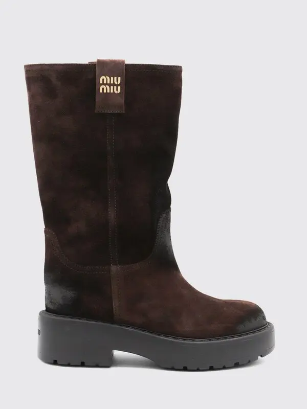 Miu Miu Suede Mid Calf Boots - Brown