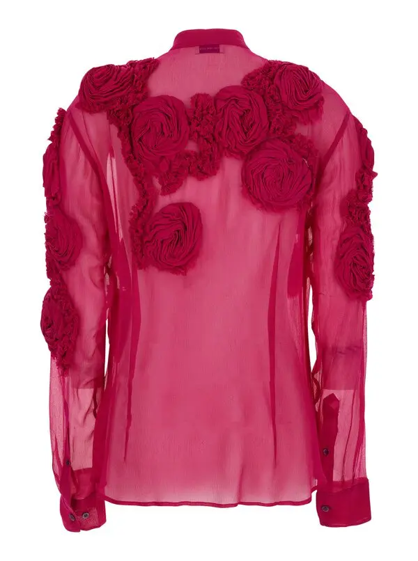 Dries Van Noten Silk Shirt With 3d Floral Embroidery - Multicolor