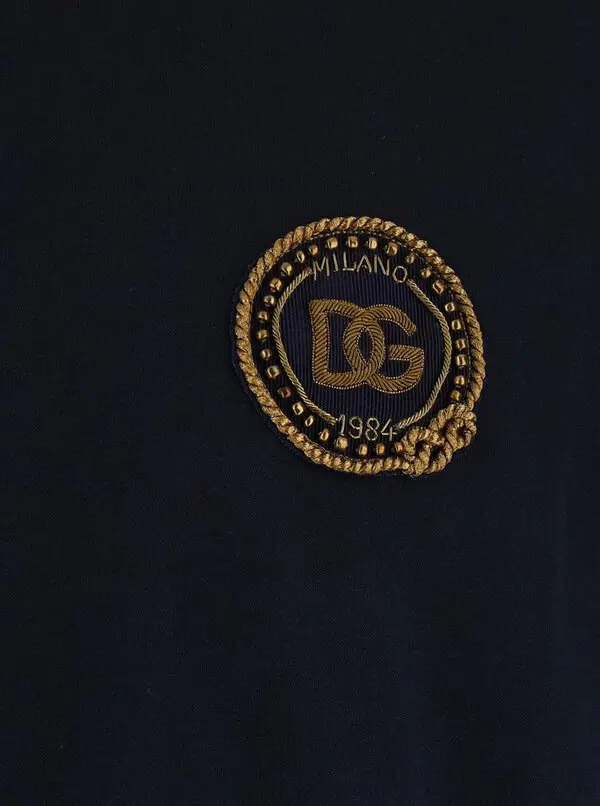 Dolce & Gabbana Blue Crew Neck T-shirt With Logo Embroidery On The Front In Cotton For - Multicolor